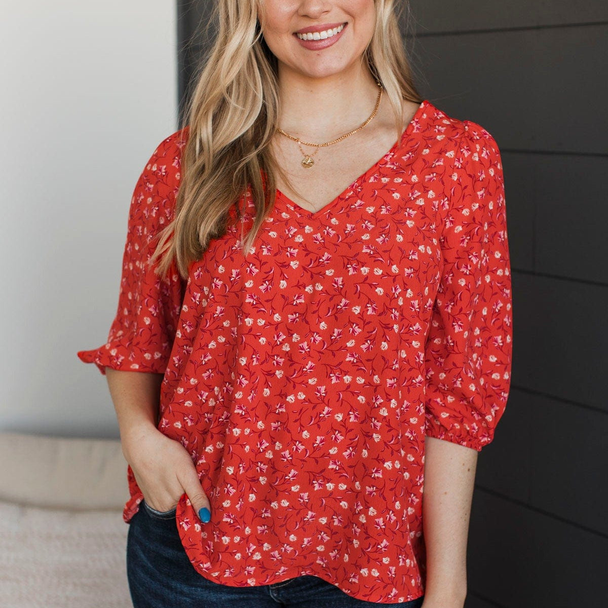 Songs Of The Soul Floral Top- Red – The Pulse Boutique