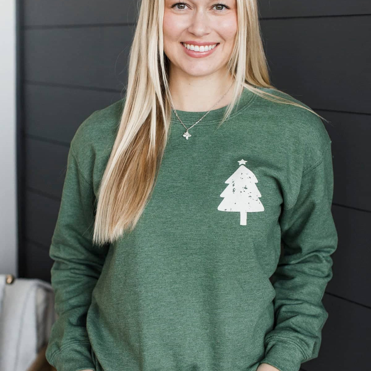 Comfort & Joy Christmas Tree Crew Neck- Heather Green – The Pulse Boutique