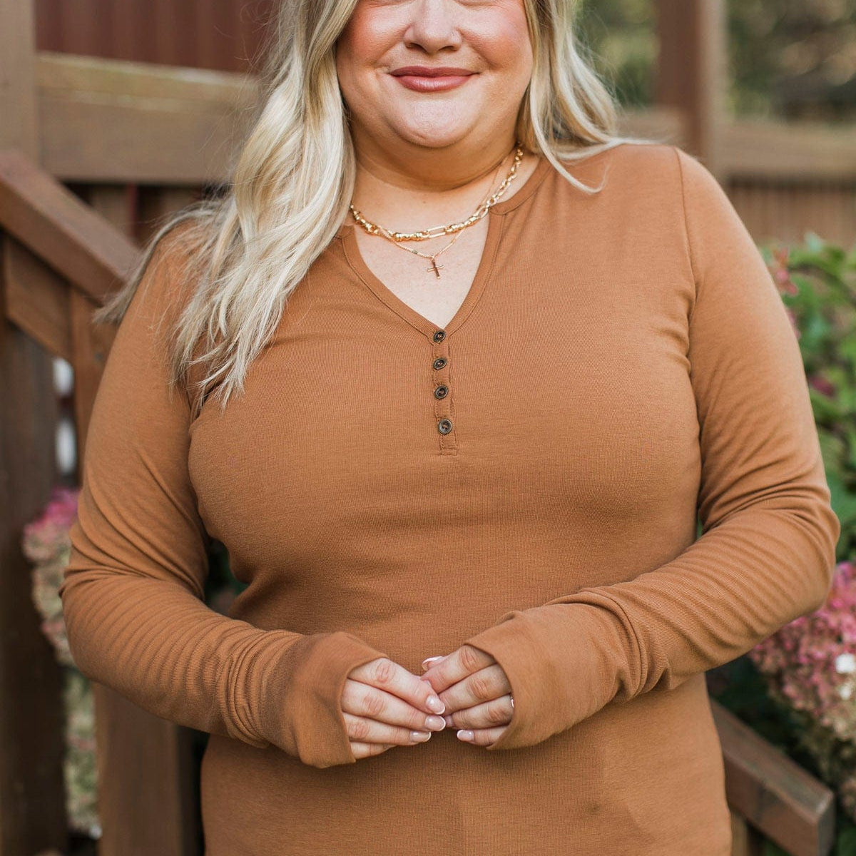 Be Mindful Long Sleeve Henley Top- Honey Brown – The Pulse Boutique