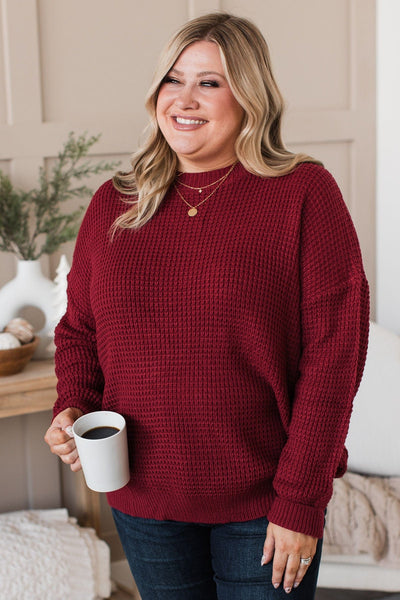 Captivating In Color Knit Sweater- Deep Red – The Pulse Boutique