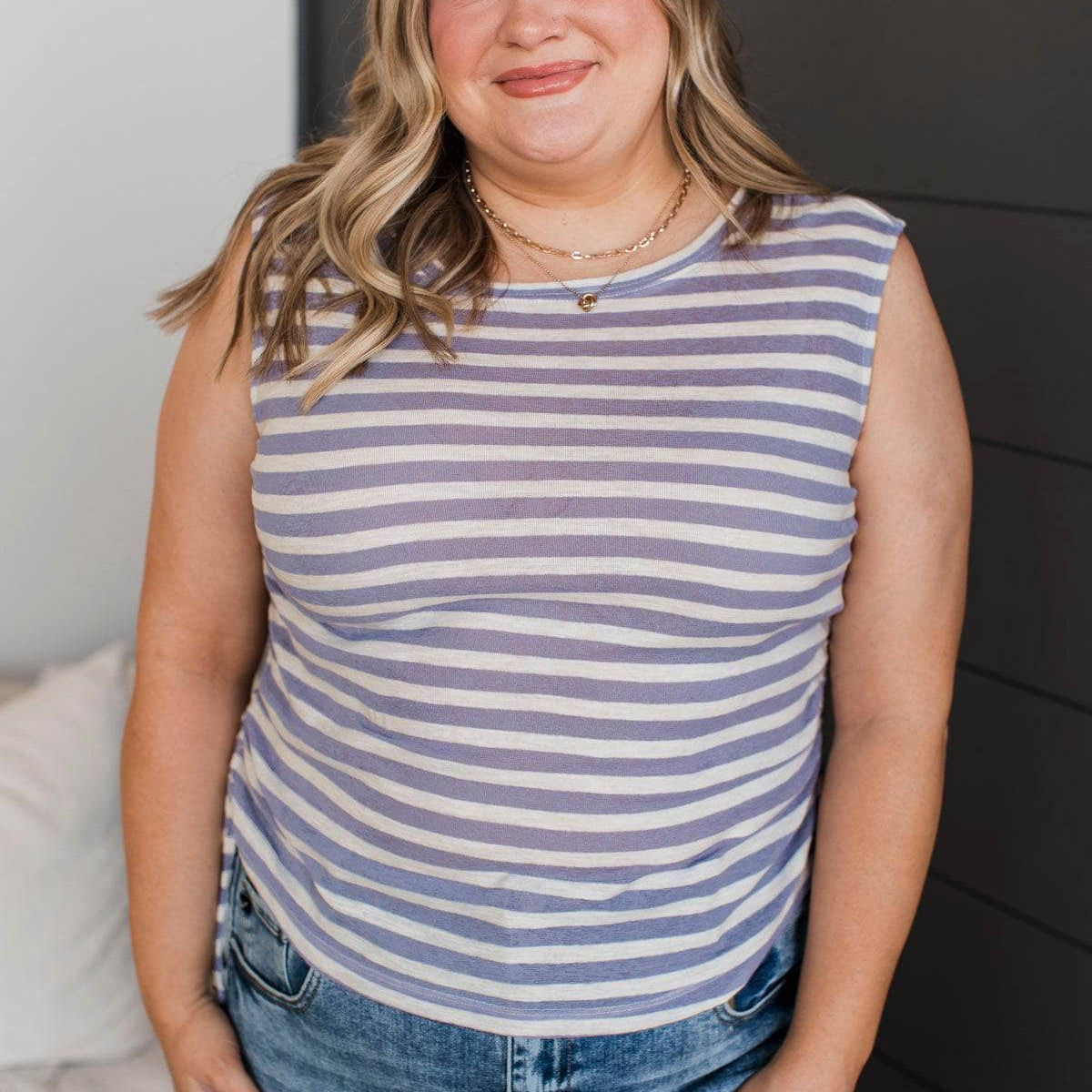 Swear To You Striped Tank Top- Ivory & Dark Periwinkle – The Pulse Boutique