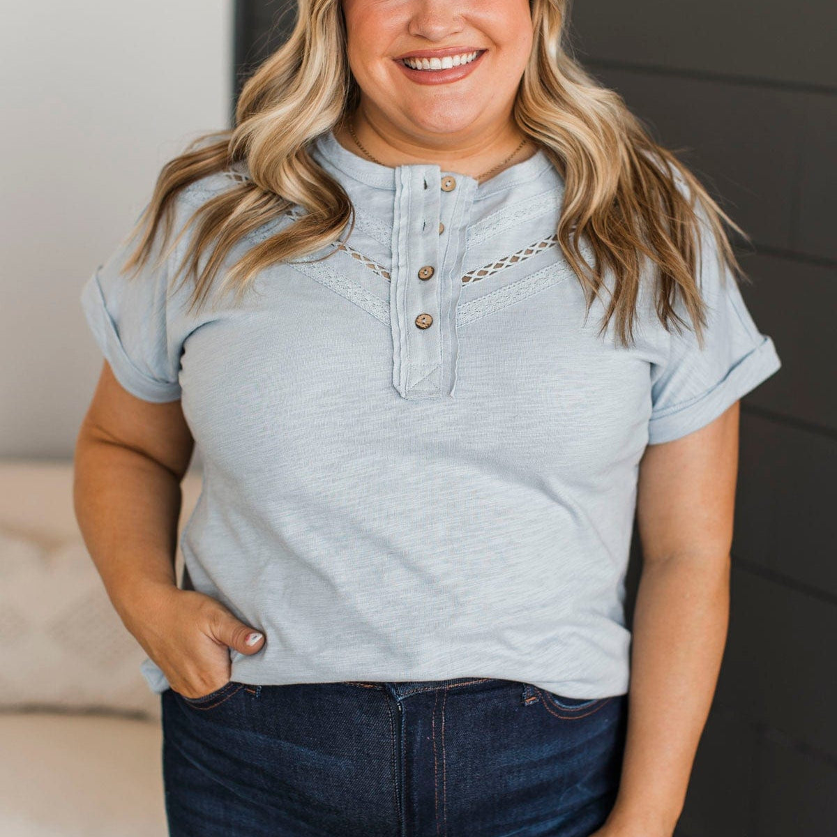 Try To Find Love Short Sleeve Top- Dusty Blue – The Pulse Boutique