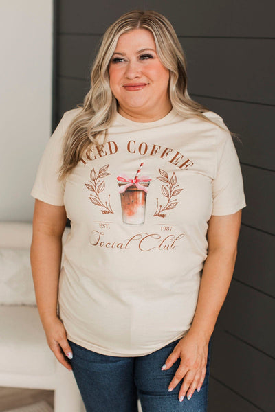"Iced Coffee Social Club" Graphic Tee- Light Beige – The Pulse Boutique