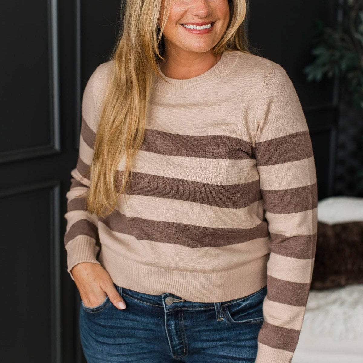 Simply Incredible Striped Knit Sweater- Light Taupe & Mocha – The Pulse ...