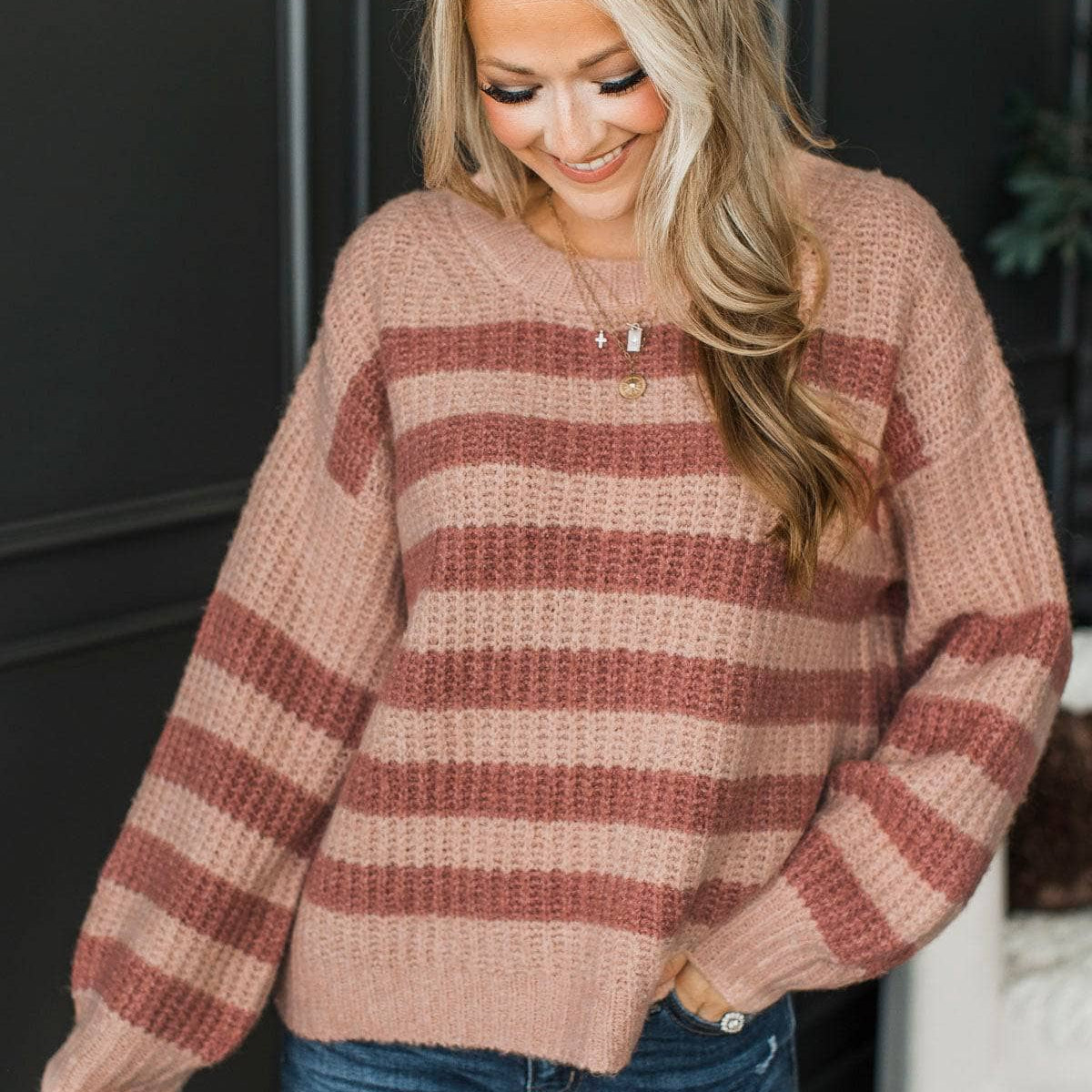 Great Timing Striped Knit Sweater- Blush – The Pulse Boutique