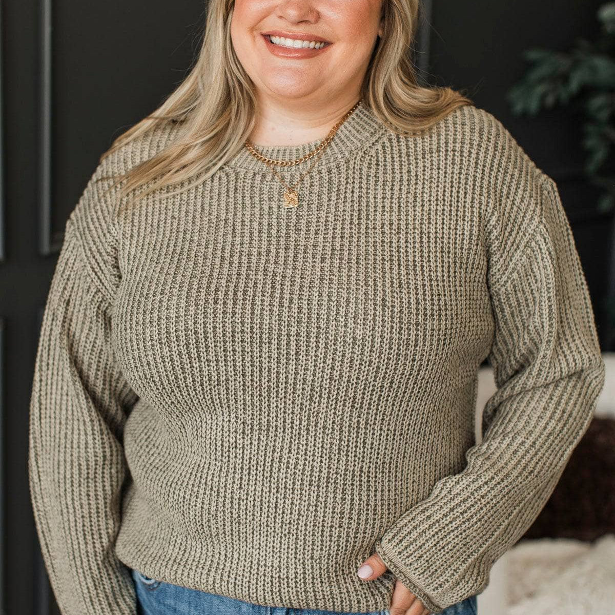 Humor Me Two-Tone Knit Sweater- Olive – The Pulse Boutique