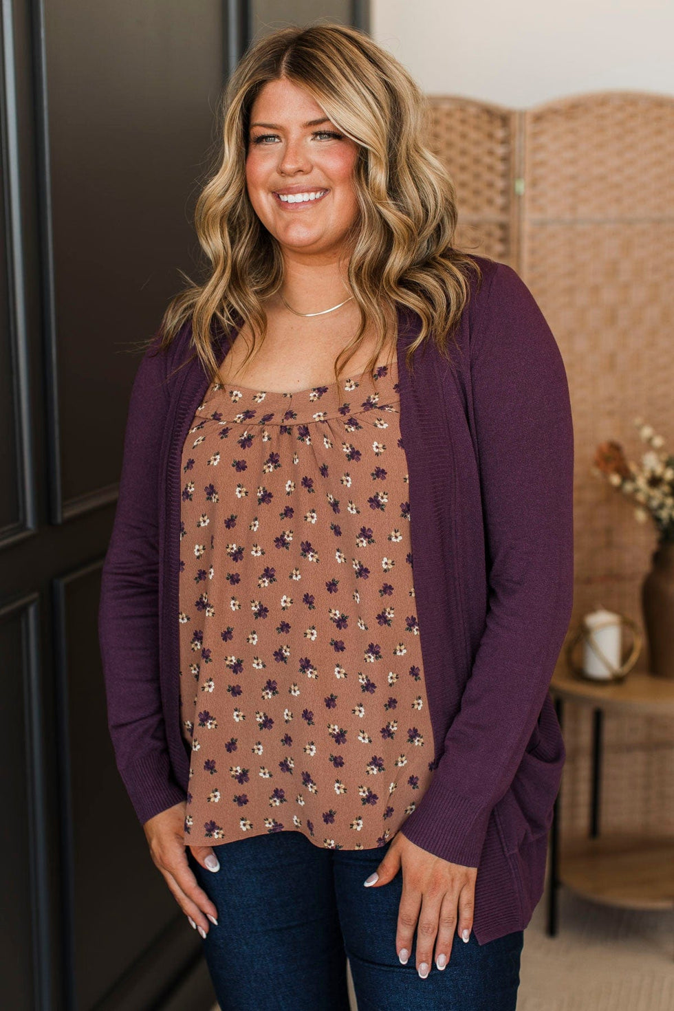 Essential Cardigan- Eggplant – The Pulse Boutique