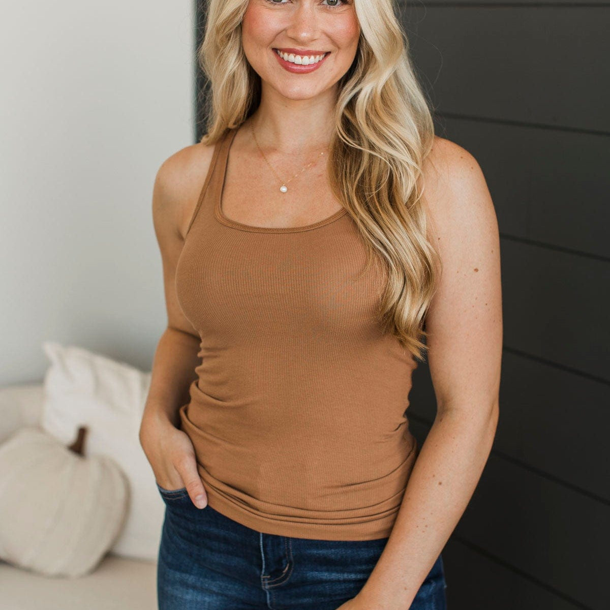 In Other News Ribbed Tank Top- Deep Camel – The Pulse Boutique