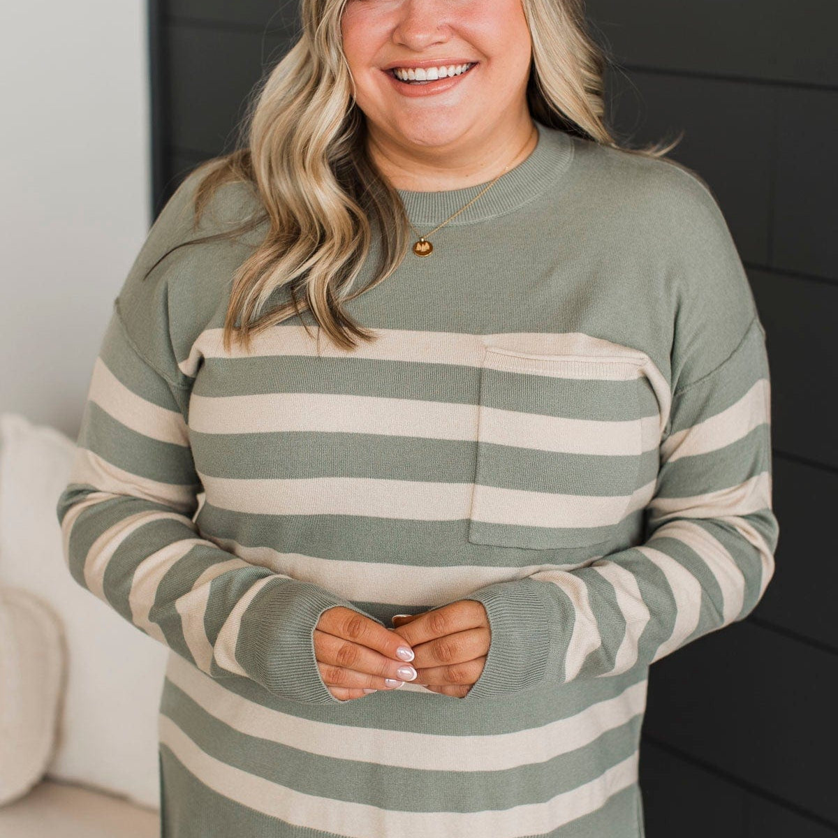 Destiny Calls Striped Sweater- Dusty Sage – The Pulse Boutique