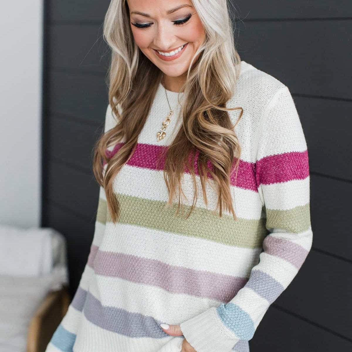 Unbelievable Chemistry Multi-Color Striped Knit Sweater- Ivory – The ...