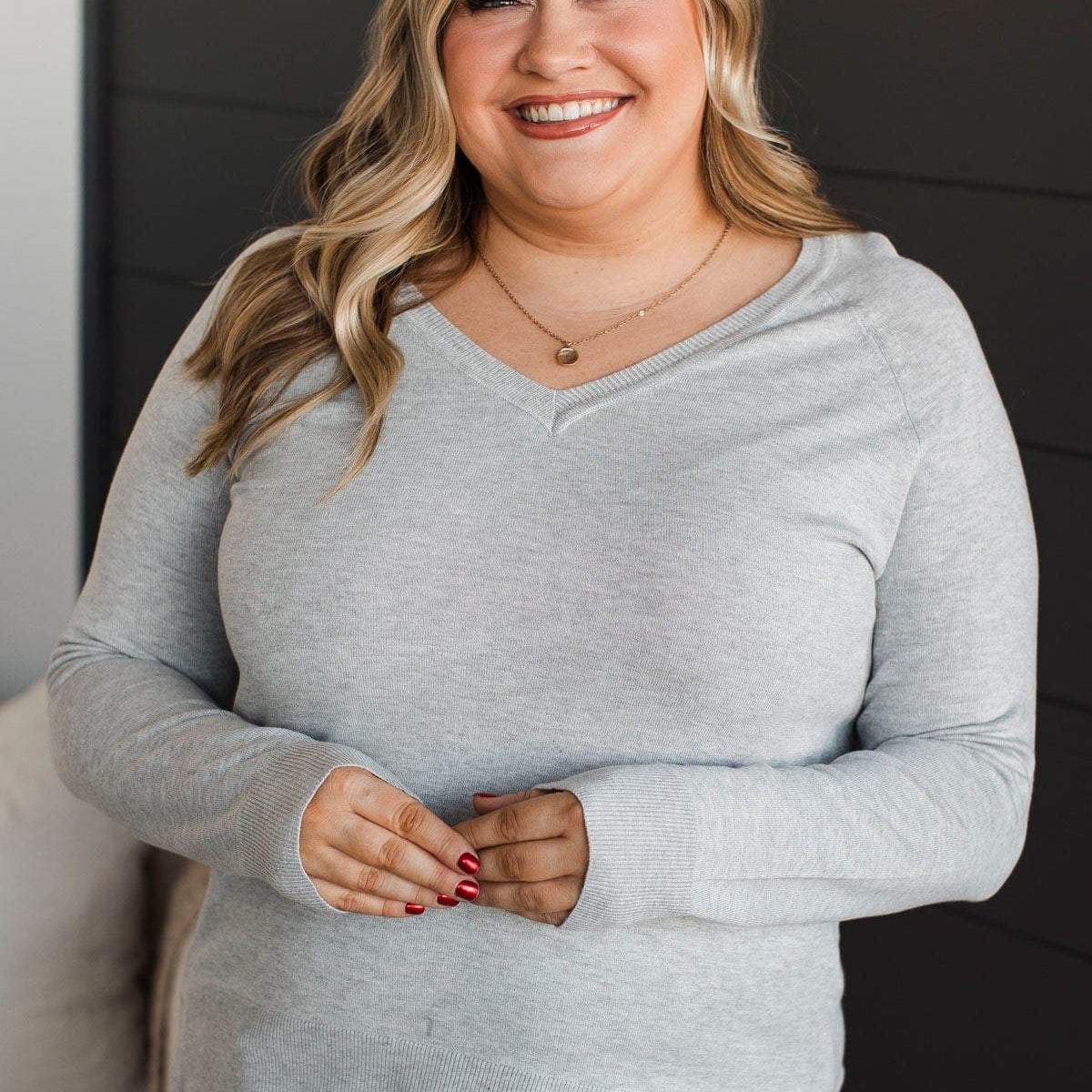 Madly In Love V-Neck Sweater- Heather Grey – The Pulse Boutique