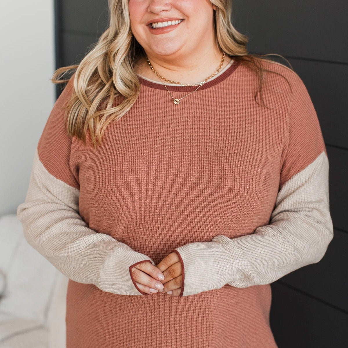 Chilly Moments Color Block Sweater- Dusty Coral – The Pulse Boutique