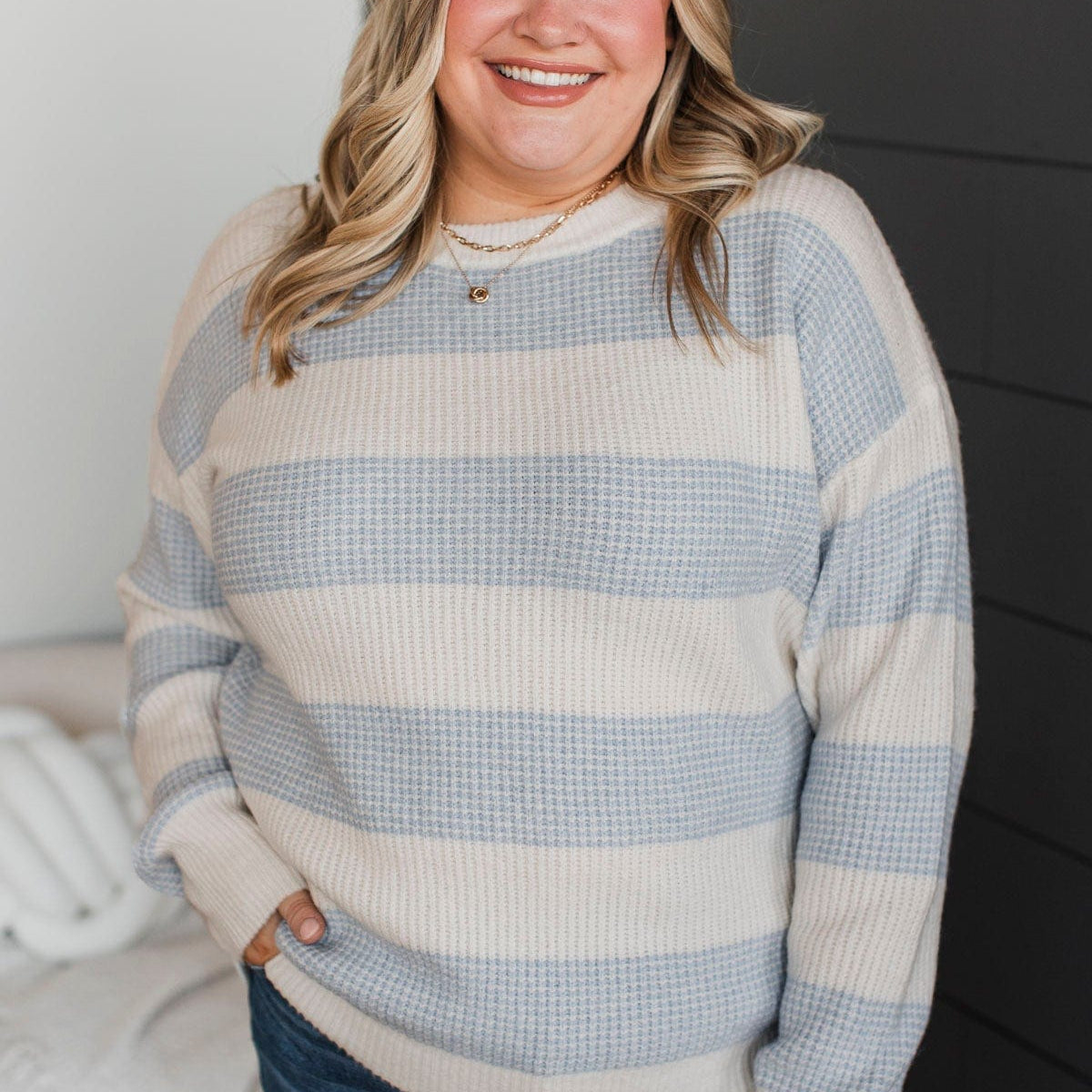 Center Of Your World Knit Sweater- Ivory & Chambray – The Pulse Boutique