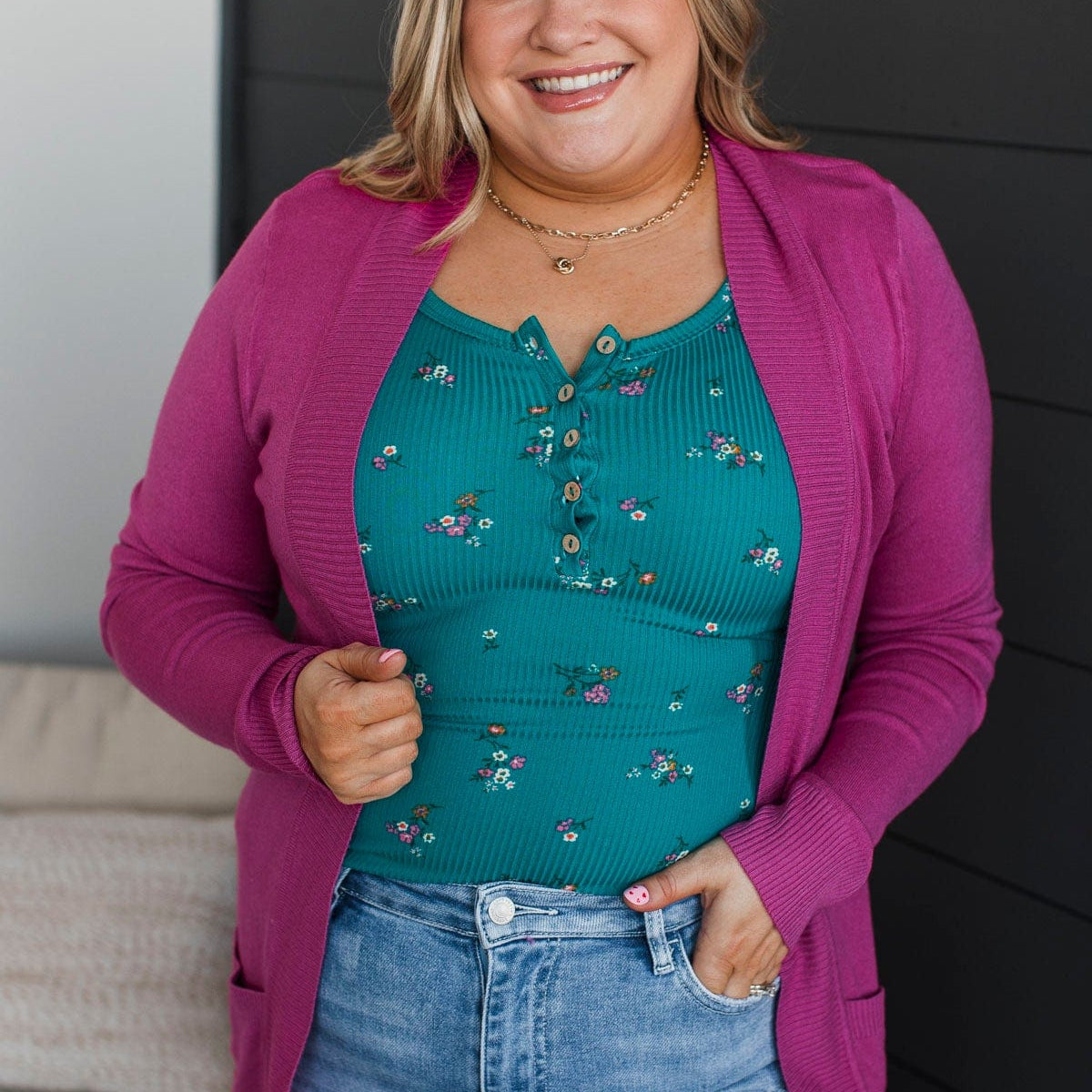 Comfortable With Myself Knit Cardigan- Fuchsia – The Pulse Boutique