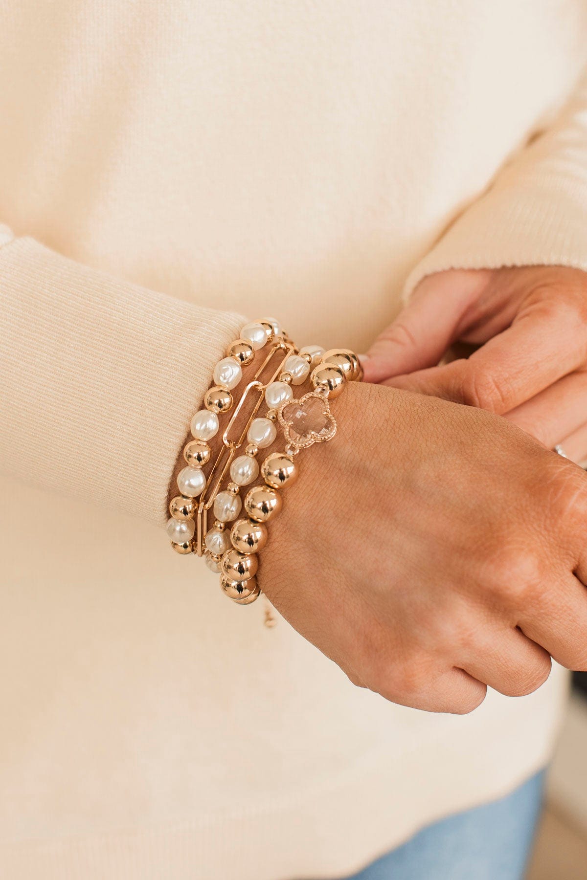 Classic Grace Bracelet Set- Gold & Pearl – The Pulse Boutique