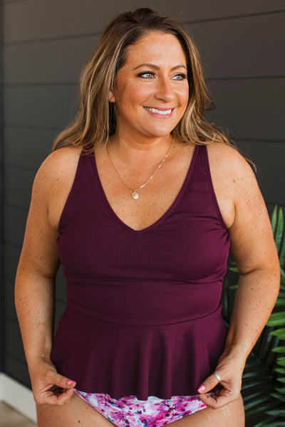Ocean Breeze Peplum Tankini Swim Top- Plum Ribbed – The Pulse Boutique