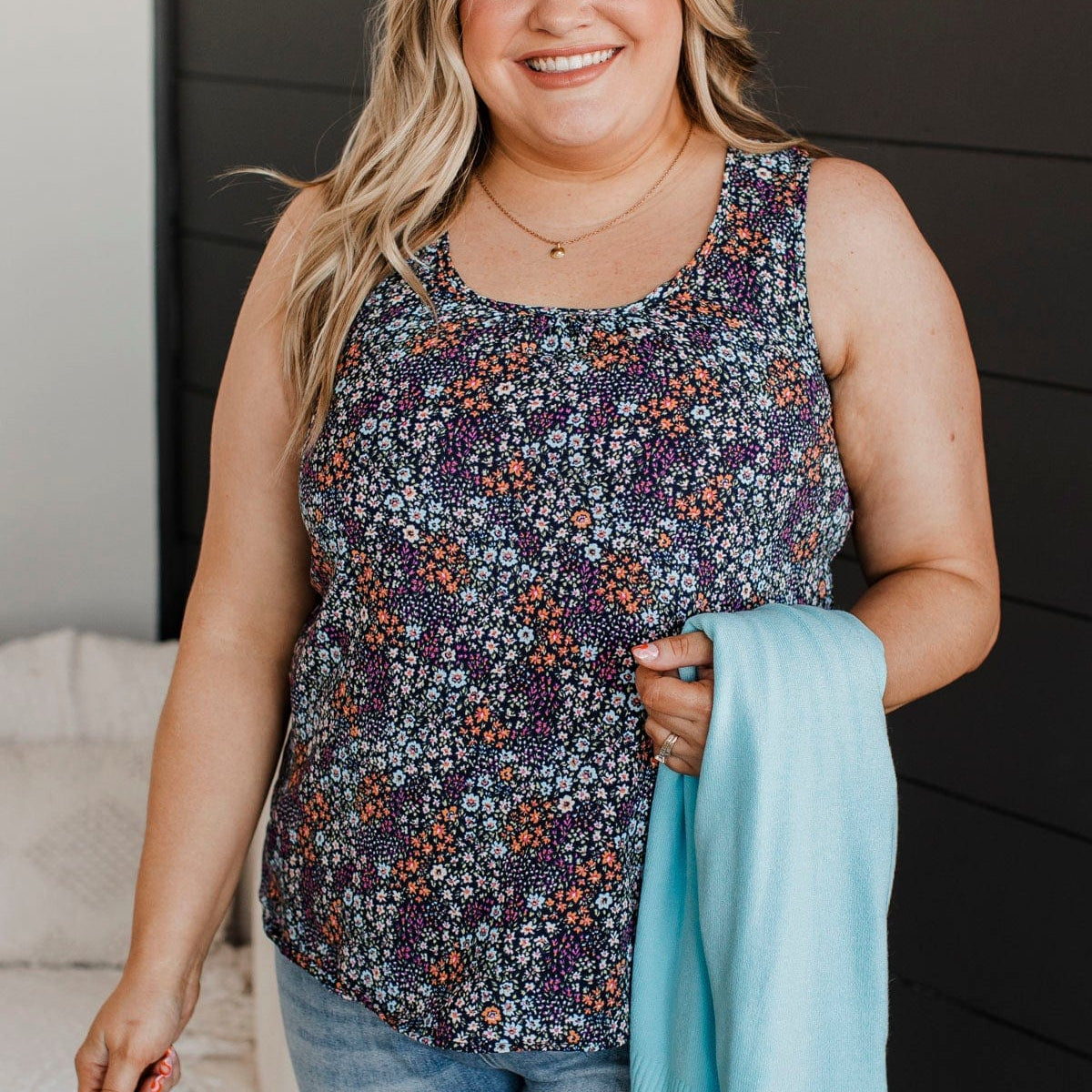 Buy Yourself Flowers Tank Top- Navy – The Pulse Boutique