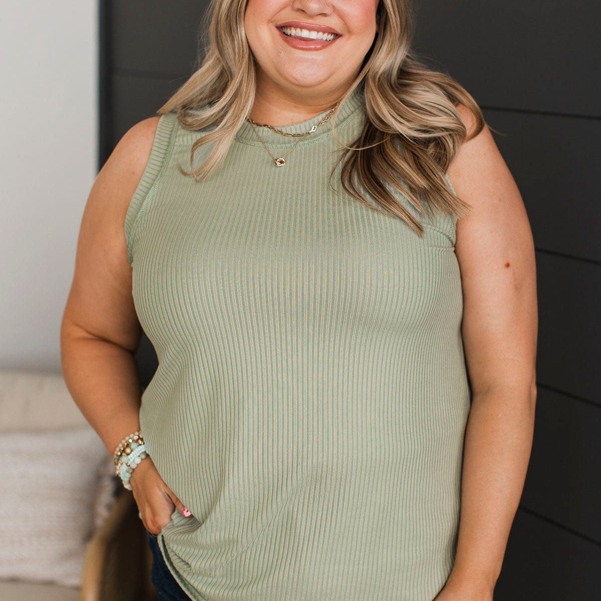 Impressive Endeavors Ribbed Tank Top- Sage – The Pulse Boutique