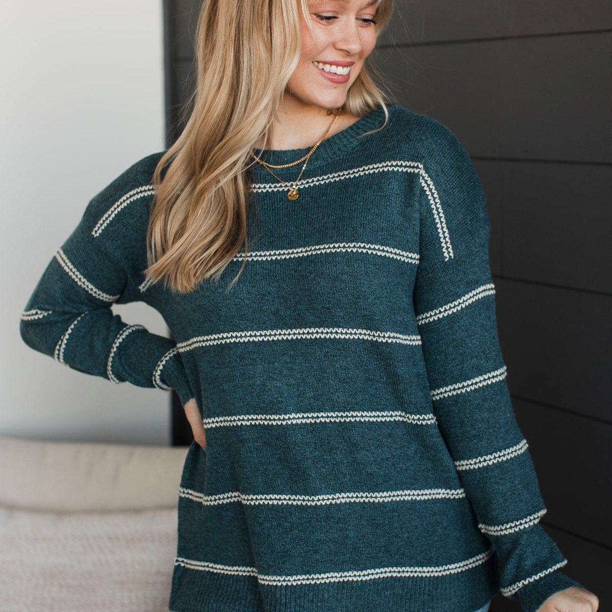 Looking Marvelous Striped Sweater- Dark Teal – The Pulse Boutique