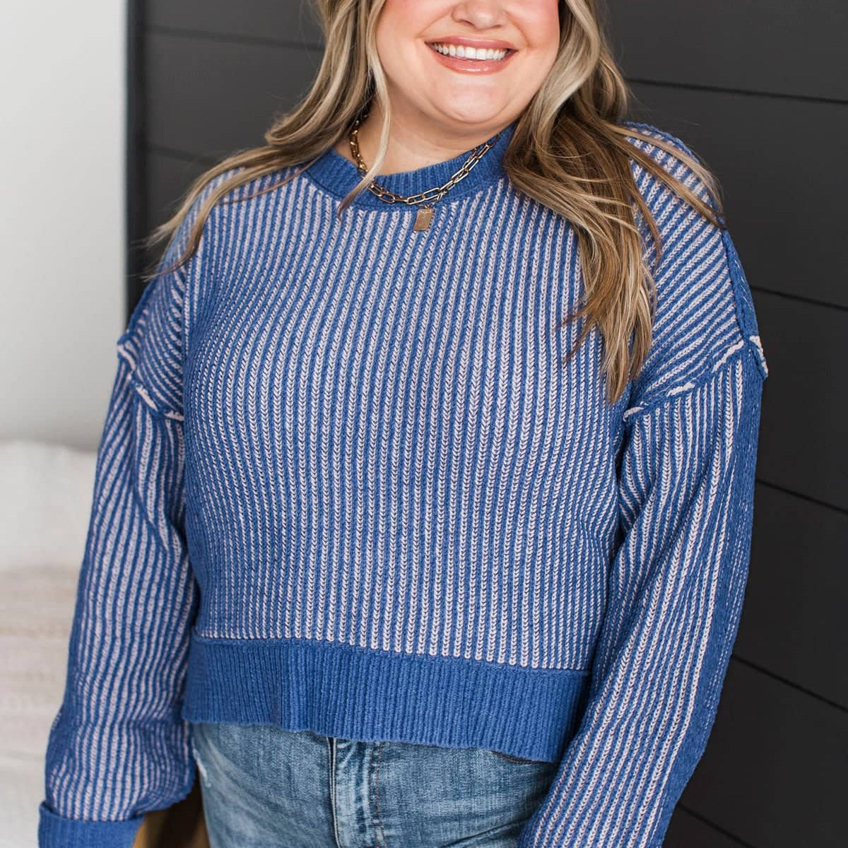 Imagine Us Together Two-Tone Knit Sweater- Royal Blue – The Pulse Boutique