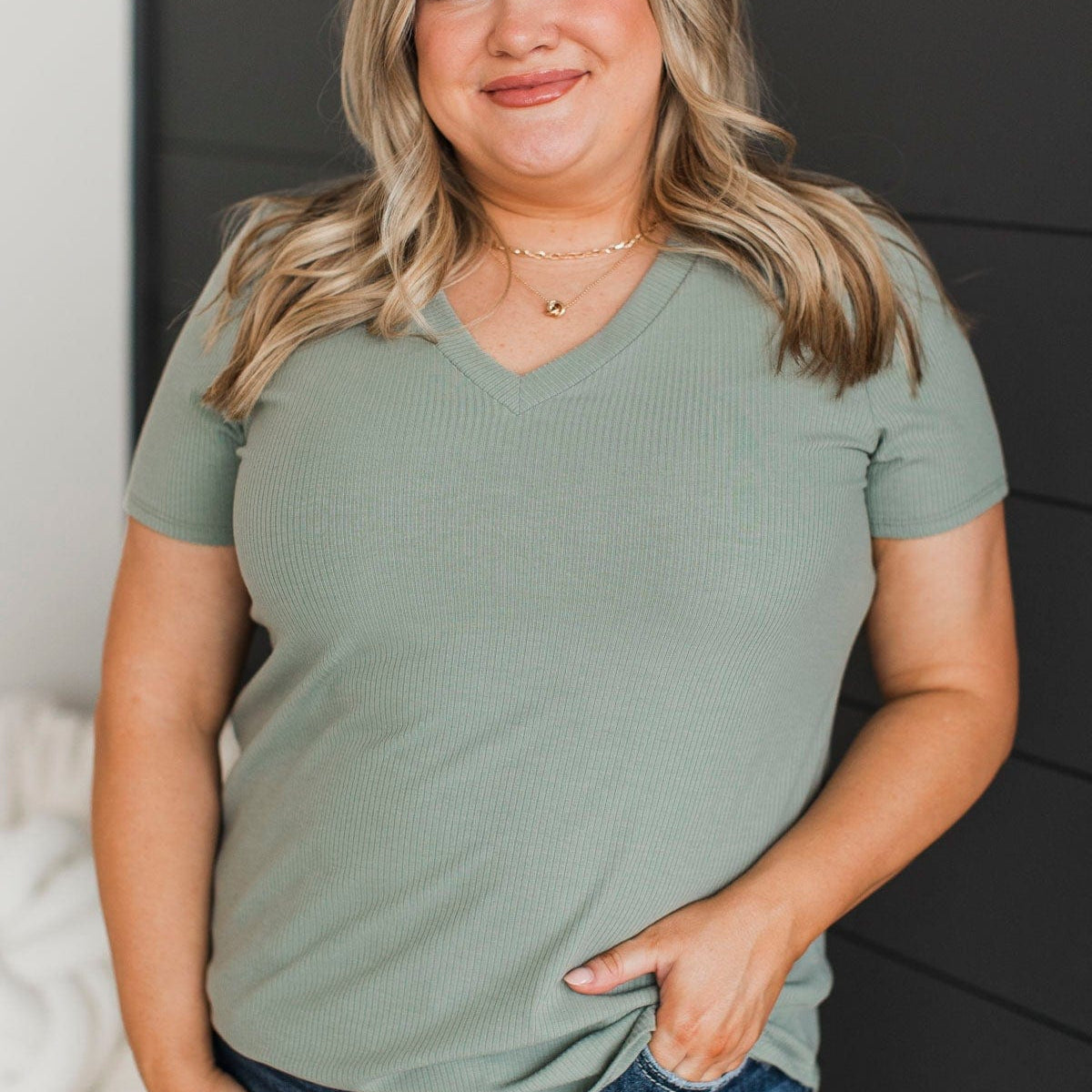 Miss You Already V-Neck Top- Sage – The Pulse Boutique