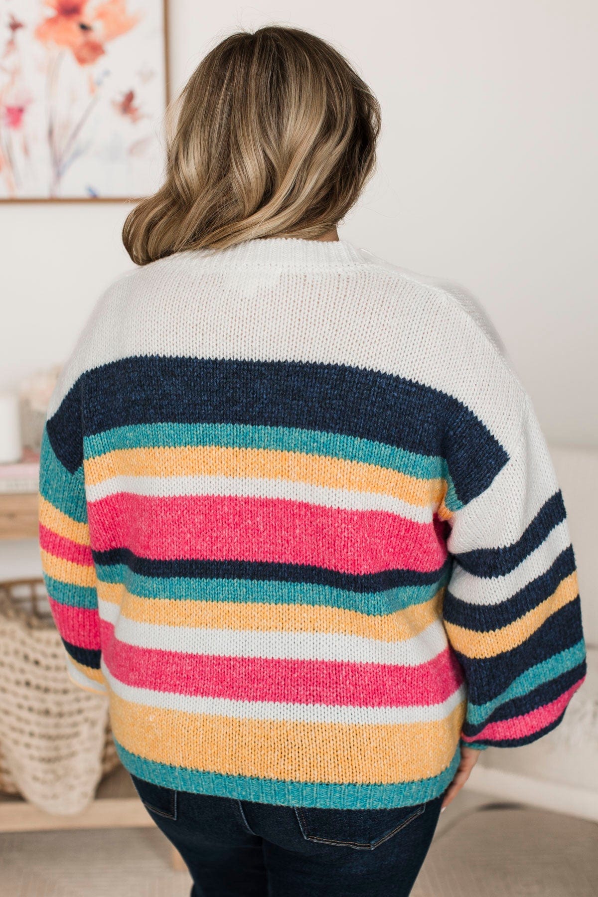 Romantic Heart Striped Sweater- Navy, Pink, & Ivory – The Pulse Boutique