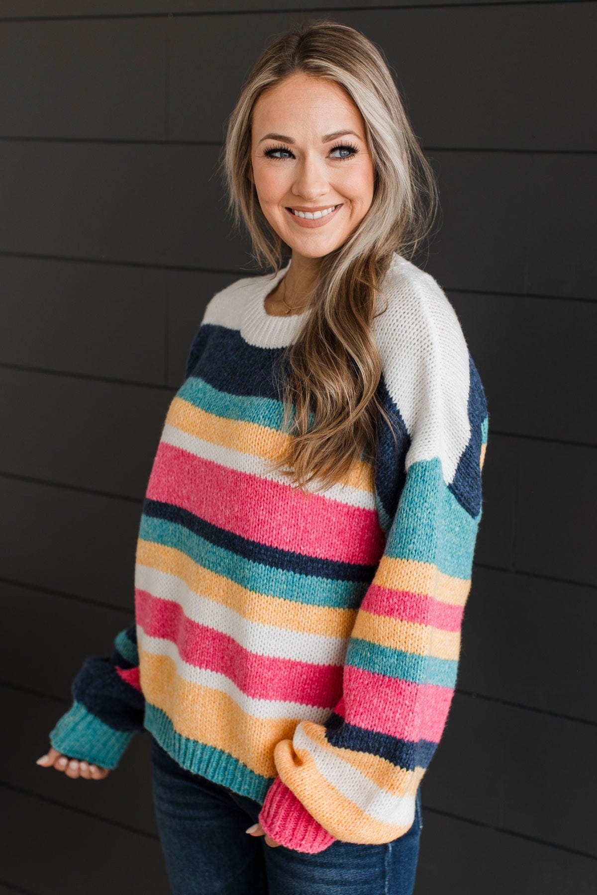 Romantic Heart Striped Sweater- Navy, Pink, & Ivory – The Pulse Boutique