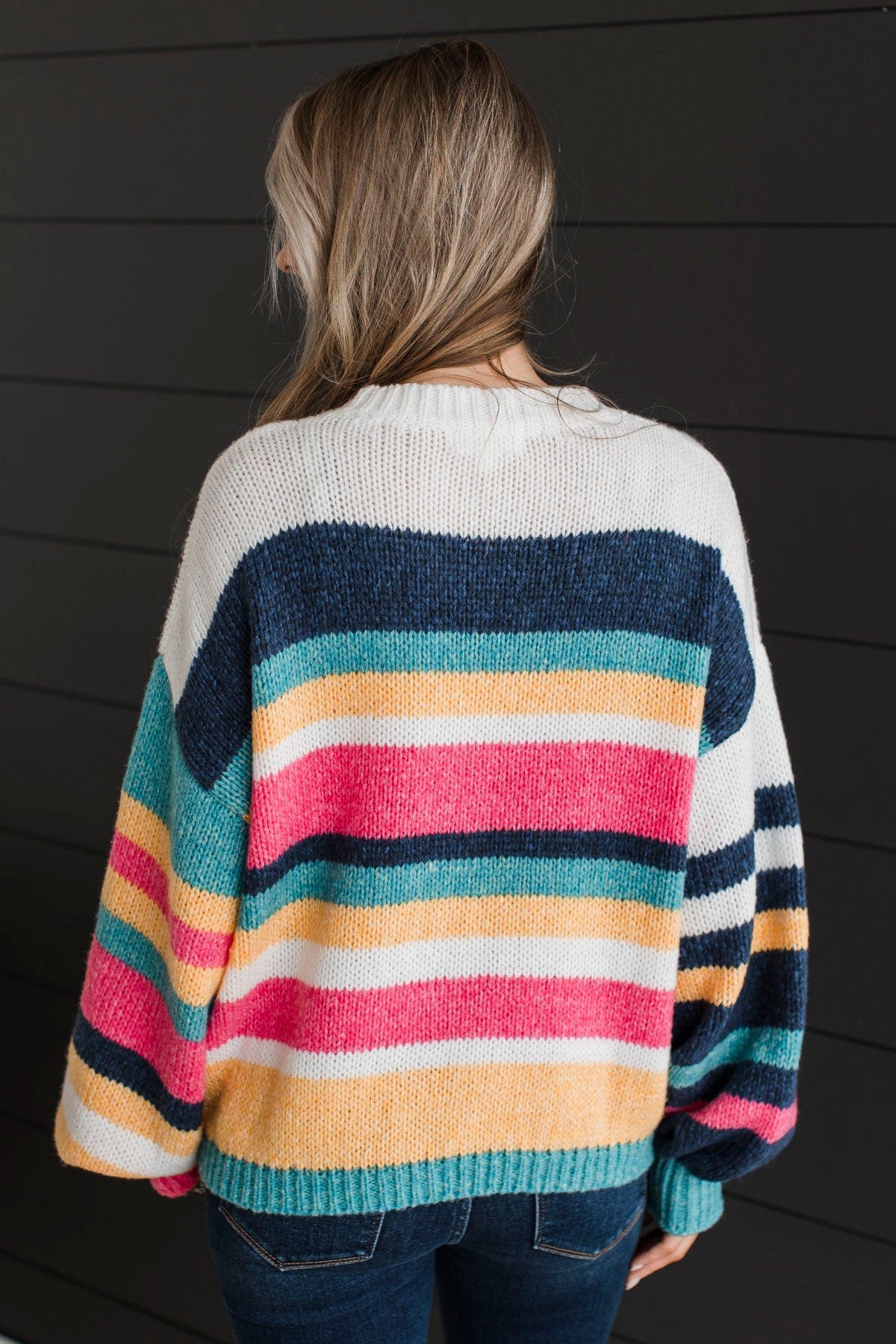 Romantic Heart Striped Sweater- Navy, Pink, & Ivory – The Pulse Boutique