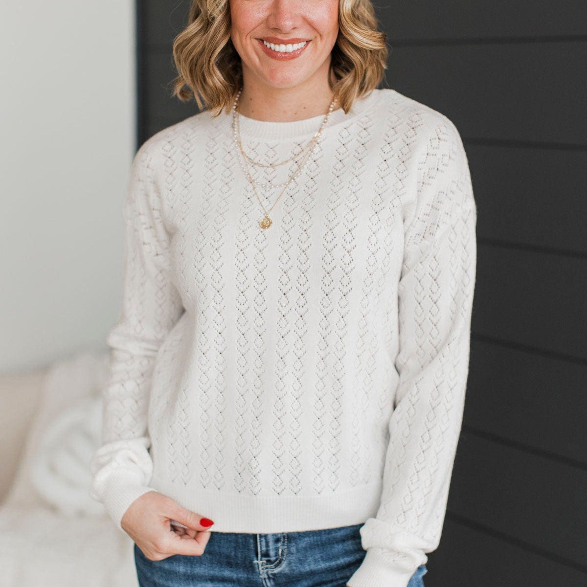 Inspiring Me Pointelle Knit Sweater- Ivory – The Pulse Boutique