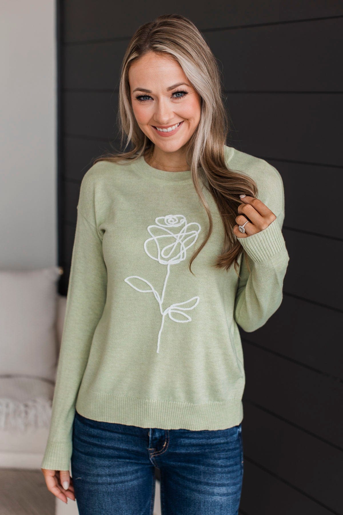 Searching For Love Embroidered Sweater- Sage – The Pulse Boutique