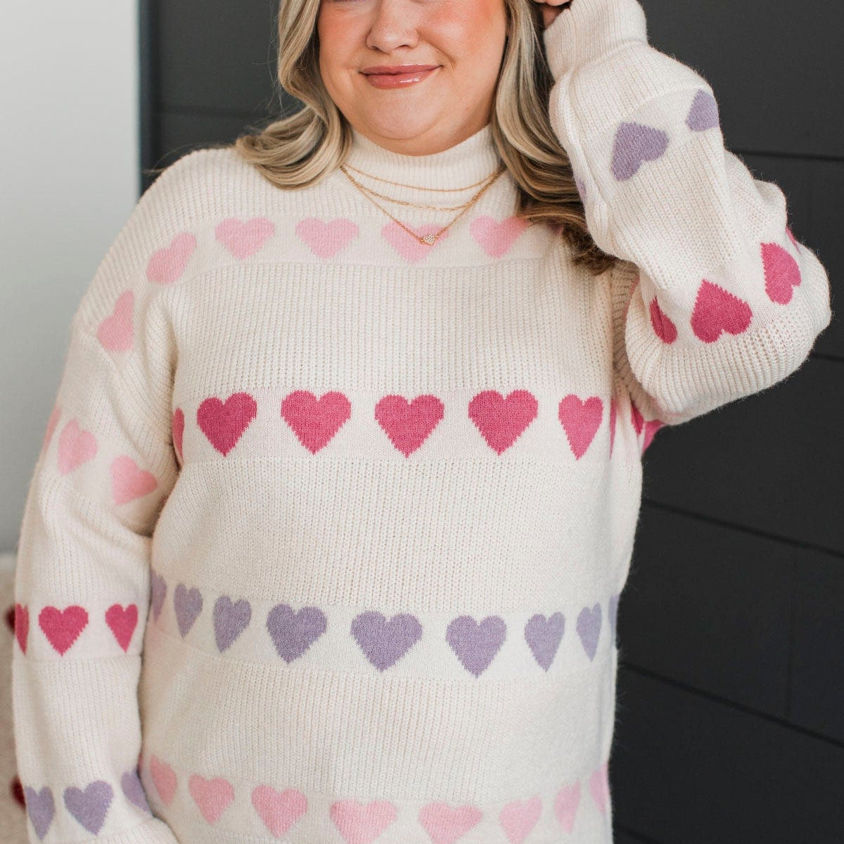 Cherished Time Heart Knit Sweater- Cream Multi – The Pulse Boutique