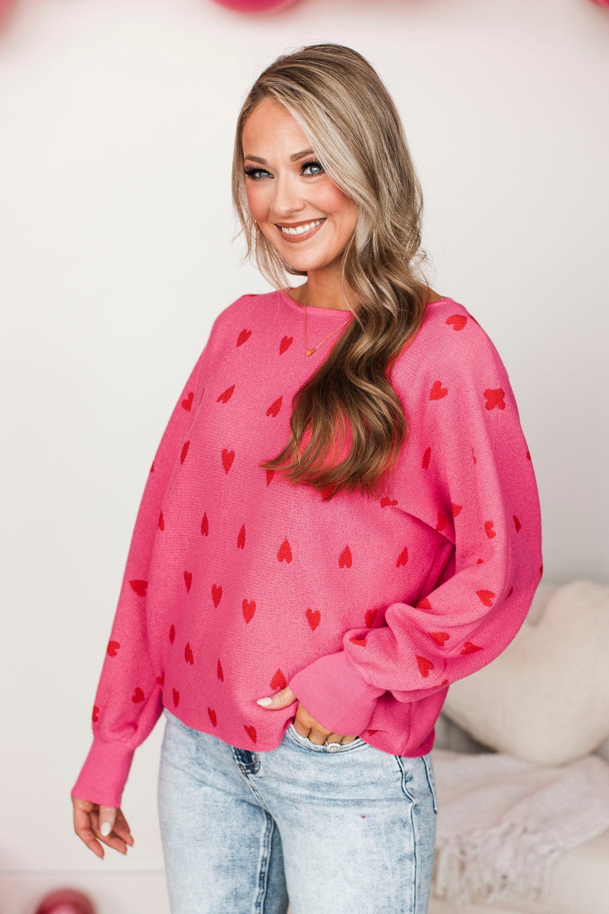 Charming Moments Heart Knit Sweater- Pink – The Pulse Boutique