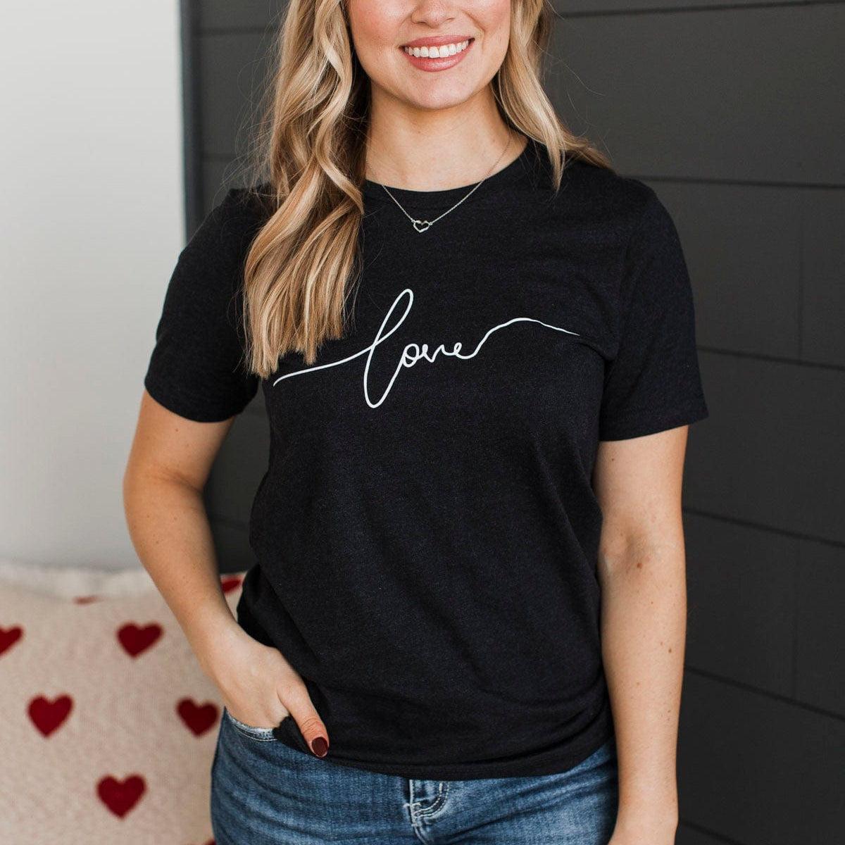 "Love" Script Graphic Tee- Black – The Pulse Boutique