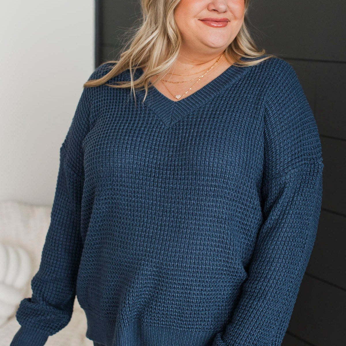 Inspiring Love V-Neck Sweater- Navy – The Pulse Boutique