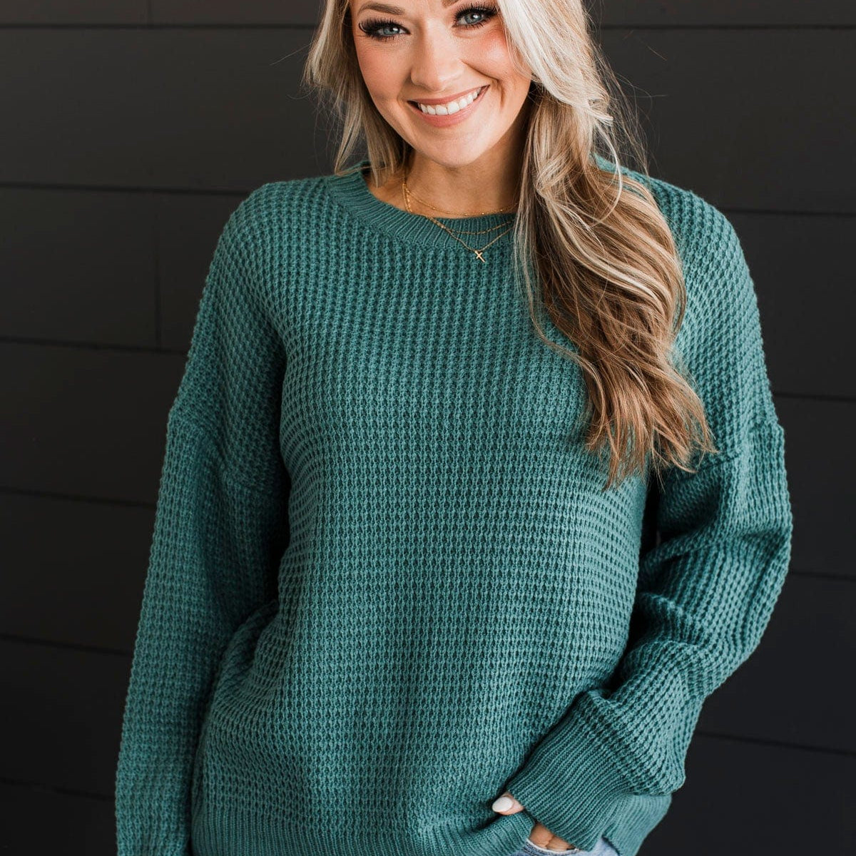 Captivating In Color Knit Sweater- Dusty Teal – The Pulse Boutique