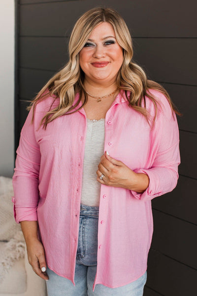 Always Interesting Button Up Top- Pink – The Pulse Boutique