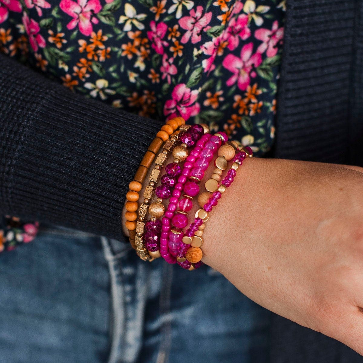 Genuine Charm Beaded Bracelet Set- Fuchsia – The Pulse Boutique