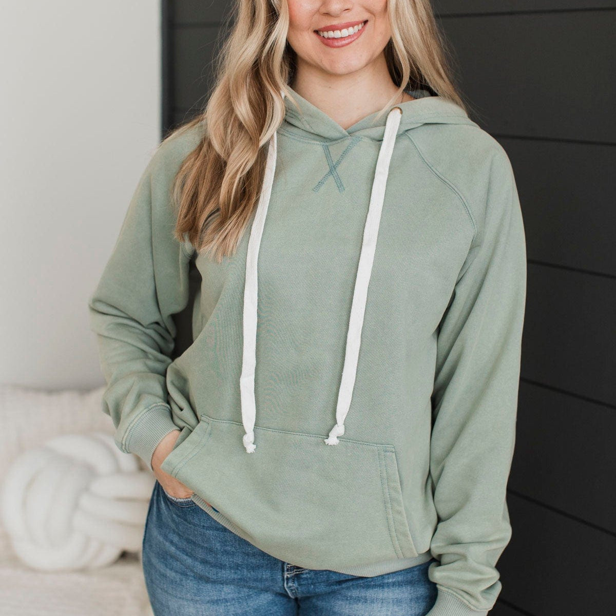 Excellent Mood Drawstring Hoodie- Dusty Sage – The Pulse Boutique