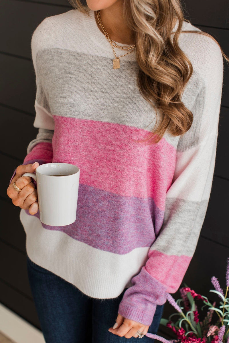 Only For Today Color Block Sweater- Grey & Pink – The Pulse Boutique