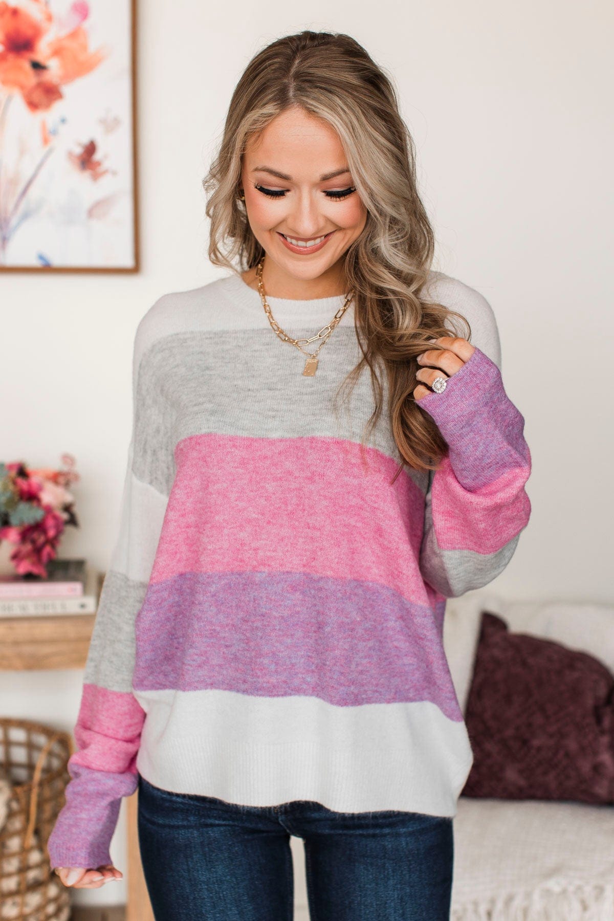 Only For Today Color Block Sweater- Grey & Pink – The Pulse Boutique