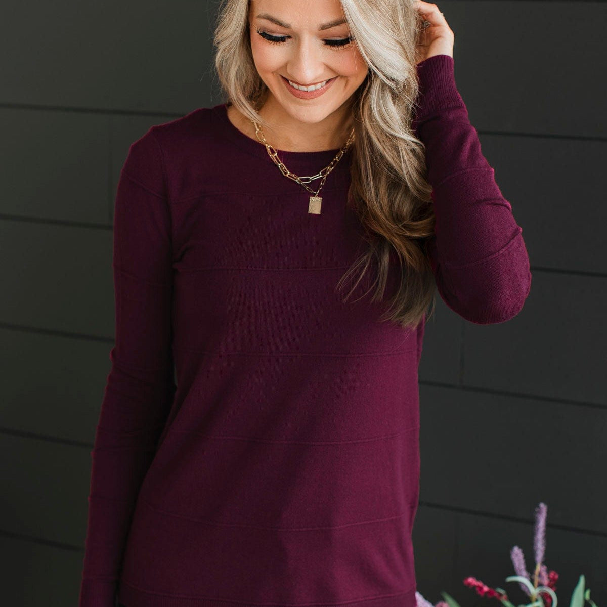 Sweet Kisses Striped Knit Sweater- Plum – The Pulse Boutique