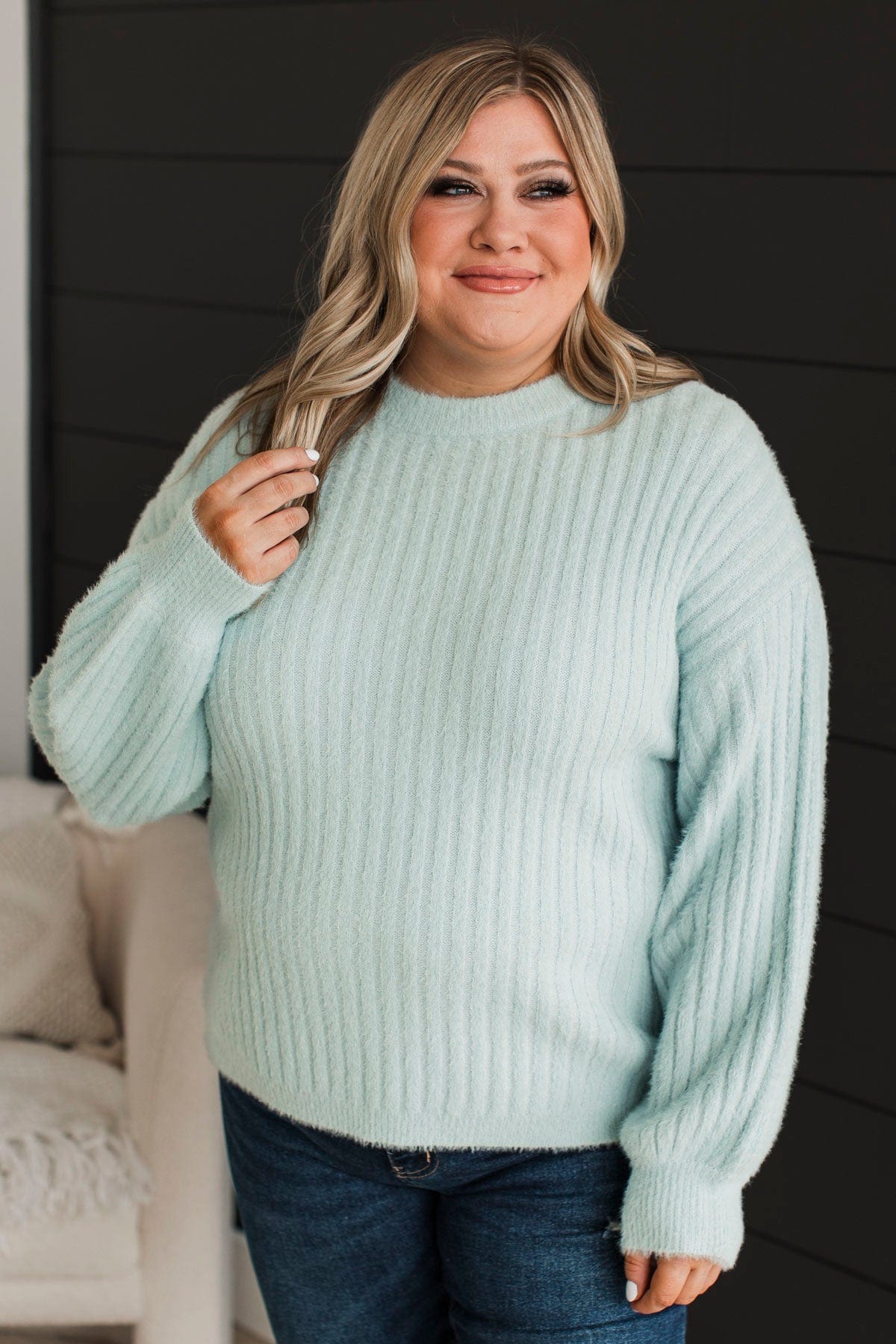 Like No Other Fuzzy Knit Sweater- Light Blue – The Pulse Boutique