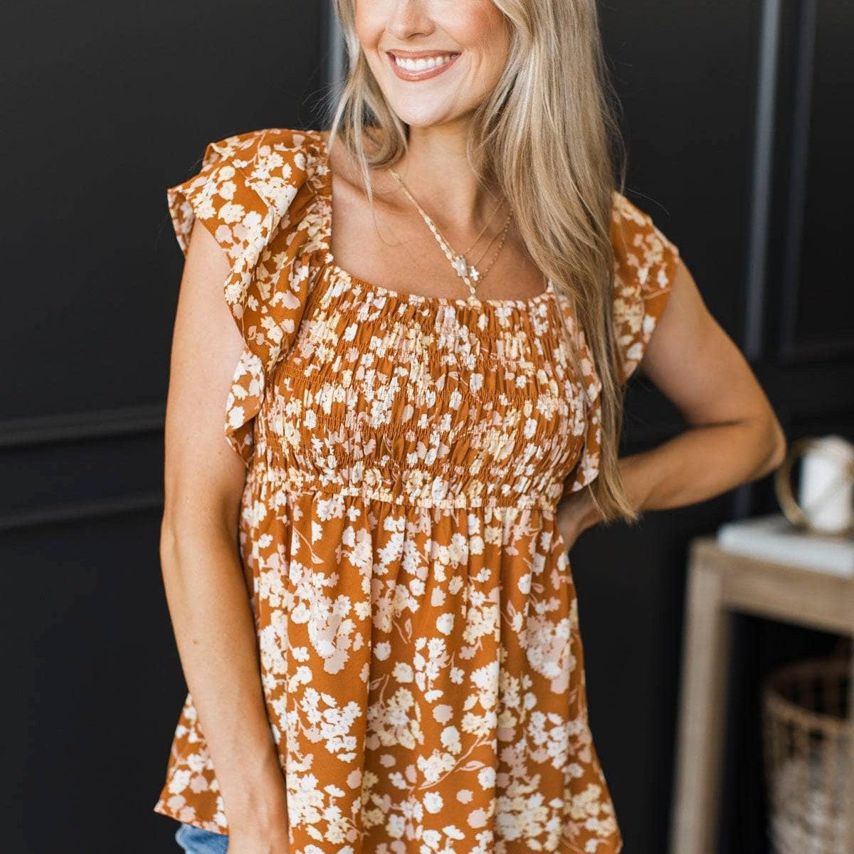 Life Full Of Music Floral Blouse- Ginger – The Pulse Boutique
