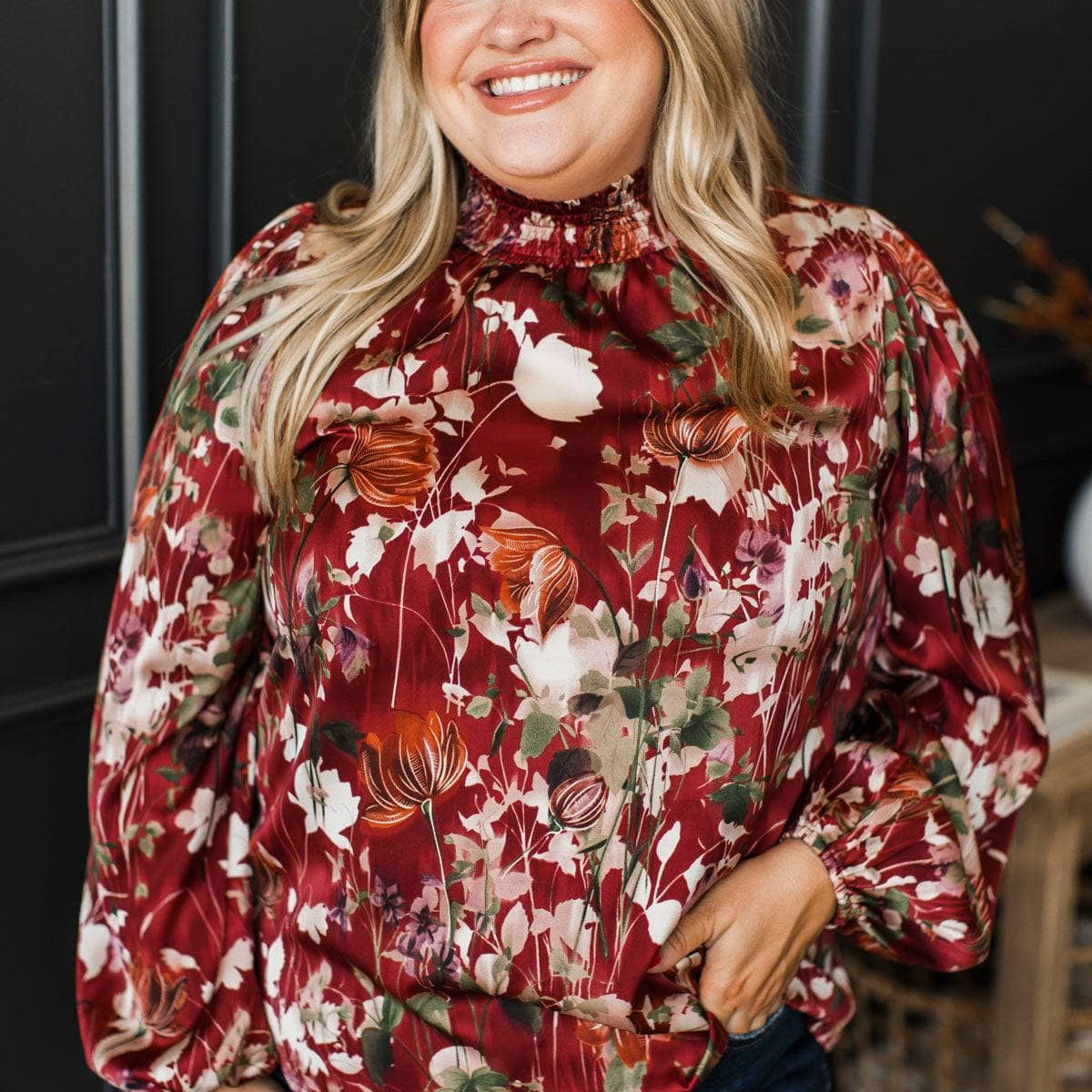 Allured By You Floral Blouse- Burgundy – The Pulse Boutique