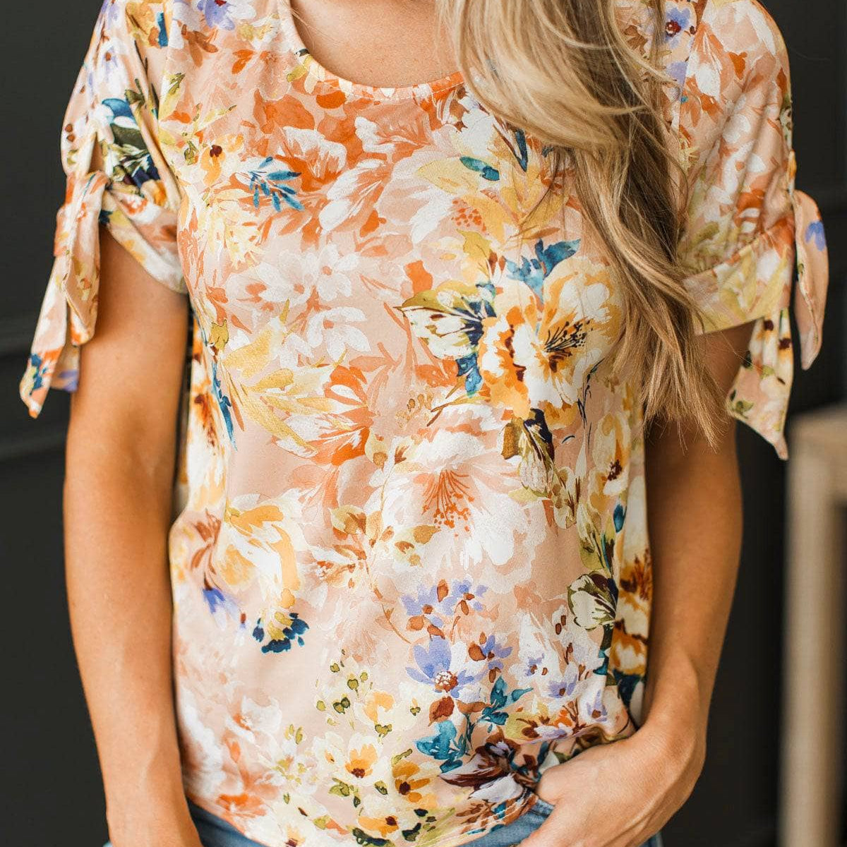 Forever With Me Floral Top- Light Peach & Yellow – The Pulse Boutique