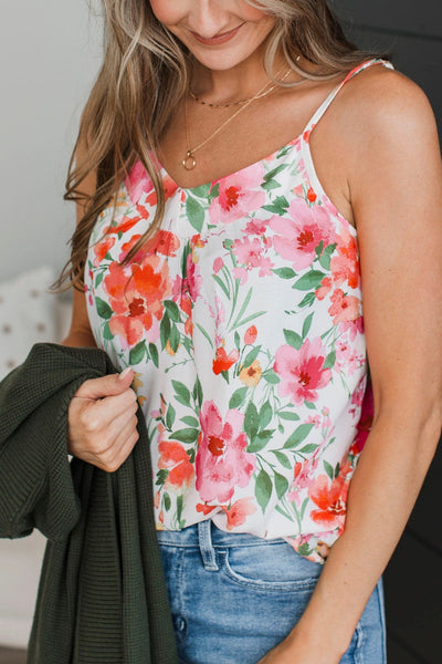 Ready For The Future Floral Tank Top- Ivory & Pink – The Pulse Boutique