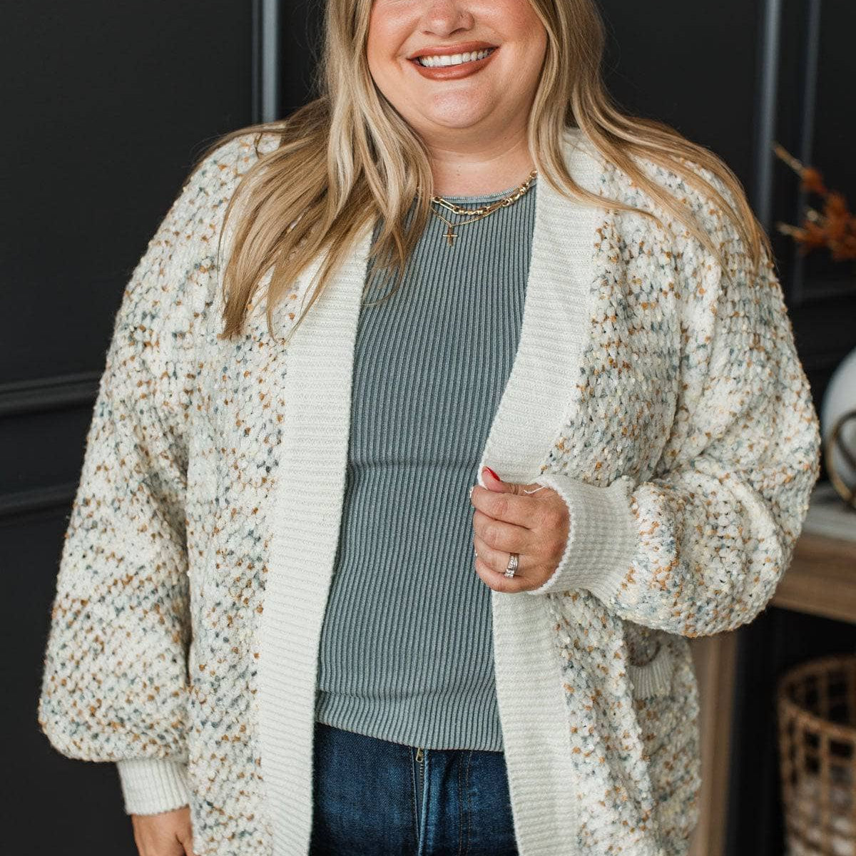 As Sweet As Pie Knit Cardigan- Ivory, Slate & Mustard – The Pulse Boutique