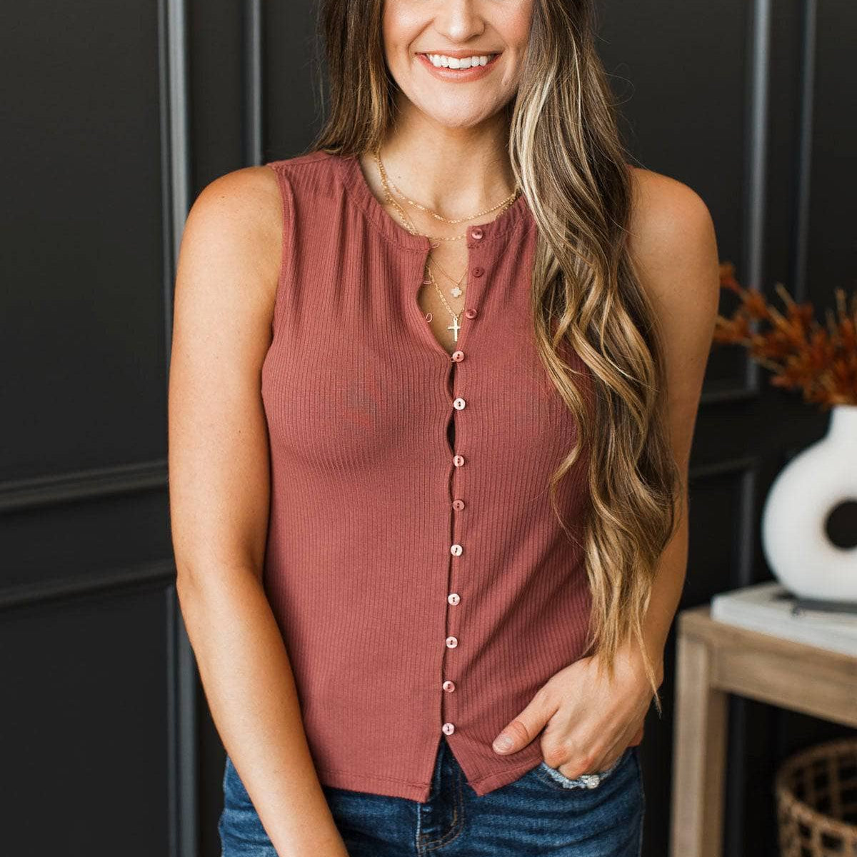 Truthfully In Love Ribbed Button Tank Top- Sienna – The Pulse Boutique