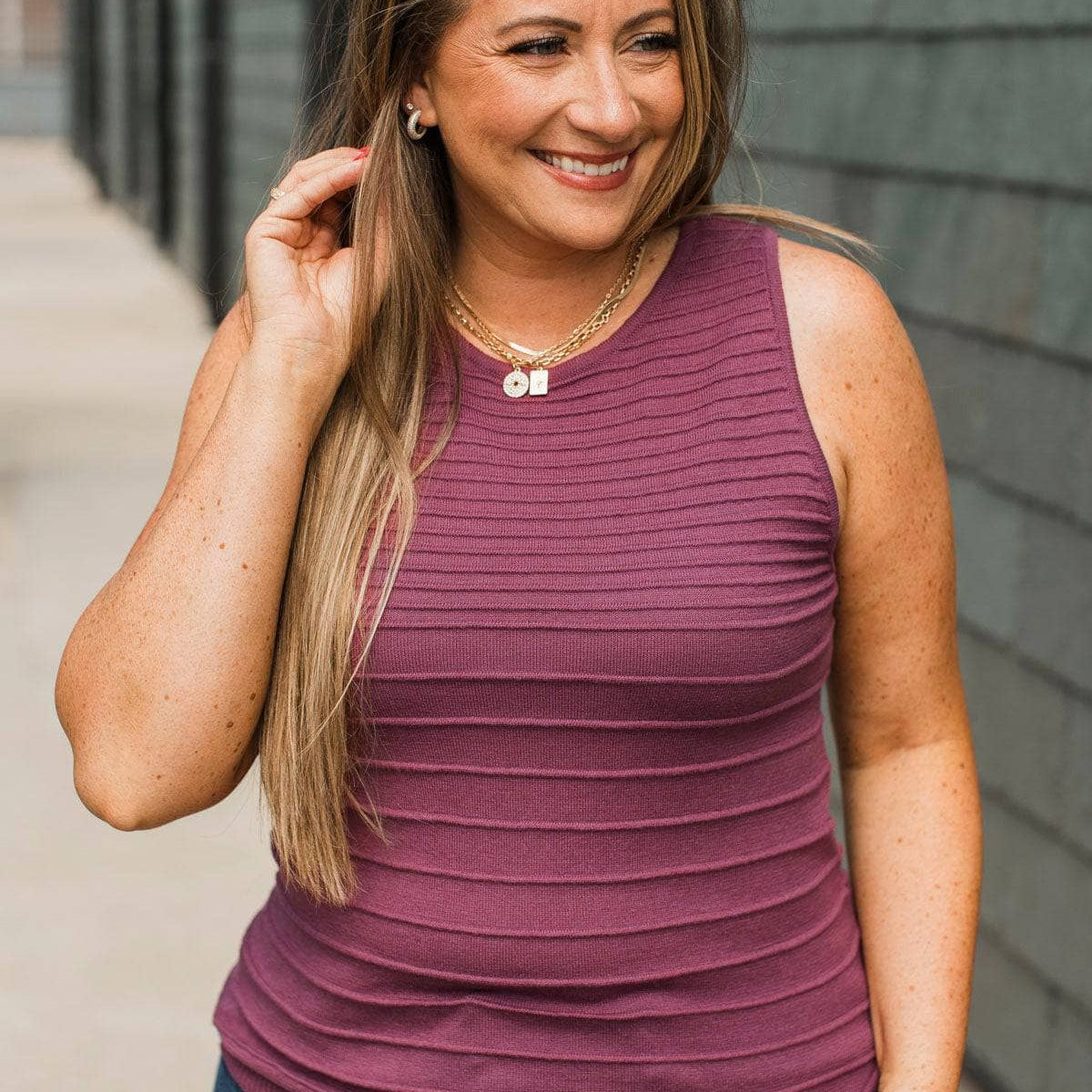 Simply Fascinating Striped Knit Tank Top- Plum – The Pulse Boutique