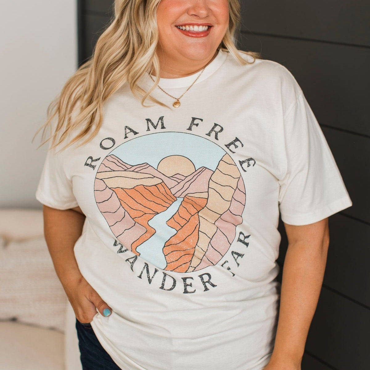 "Roam Free, Wander Far" Graphic Tee- Ivory – The Pulse Boutique